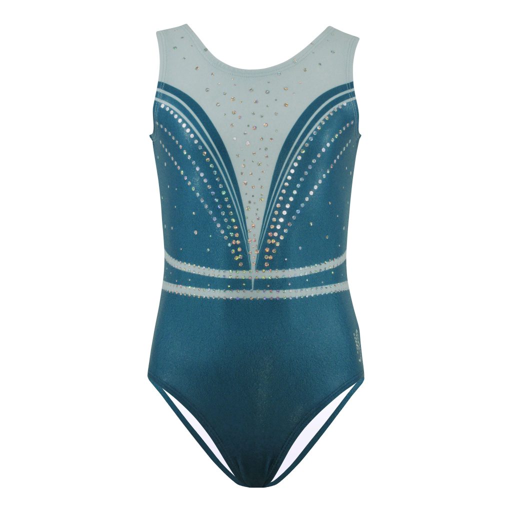 Amelia Teal Blue Spangle Leotard | k-Bee Leotards
